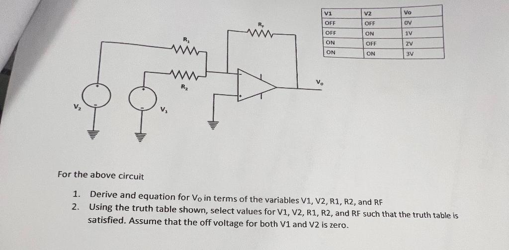 Solved For the above circuit; 1. Derive and equation for Vo | Chegg.com