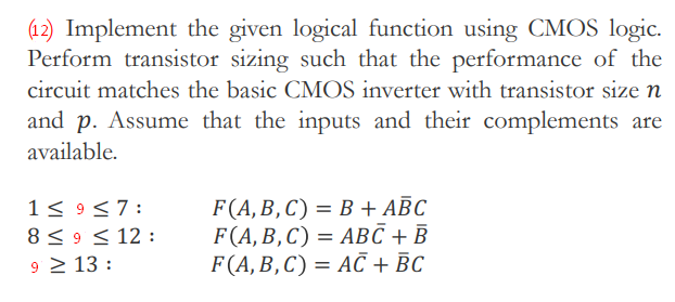(12) Implement the given logical function using CMOS | Chegg.com