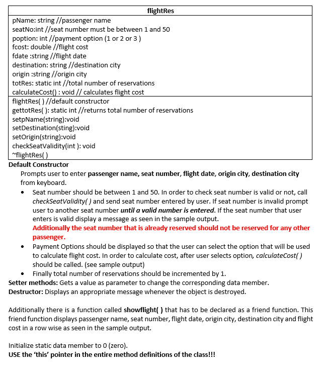 Solved . flightRes pName: string //passenger name seatNo:int | Chegg.com
