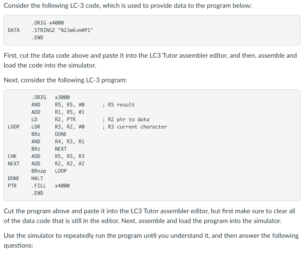 Consider the following LC-3 code, which is used to | Chegg.com