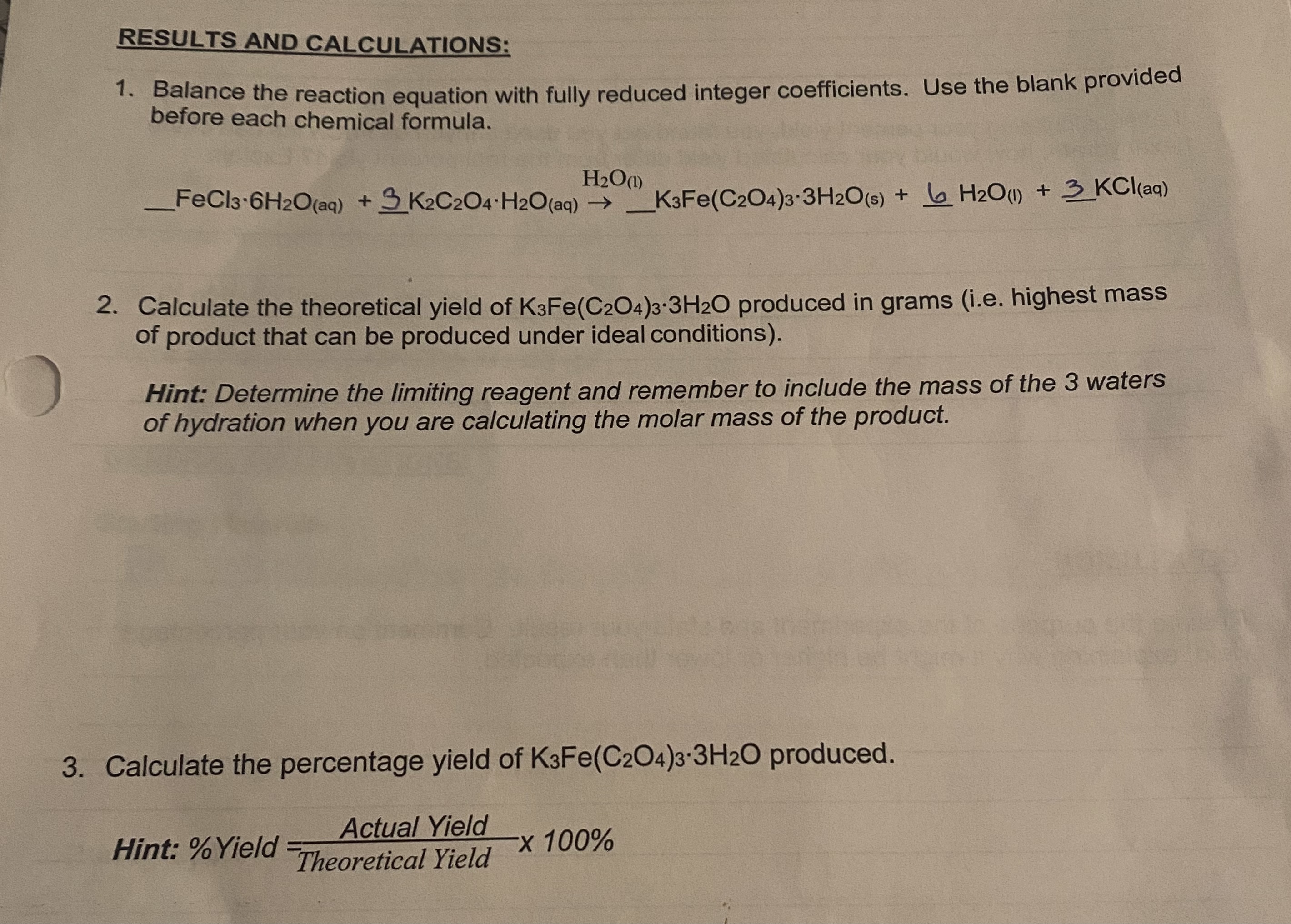 1. Balance the reaction equation with fully reduced | Chegg.com