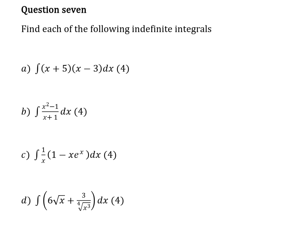 Solved Find each of the following indefinite integrals a) | Chegg.com