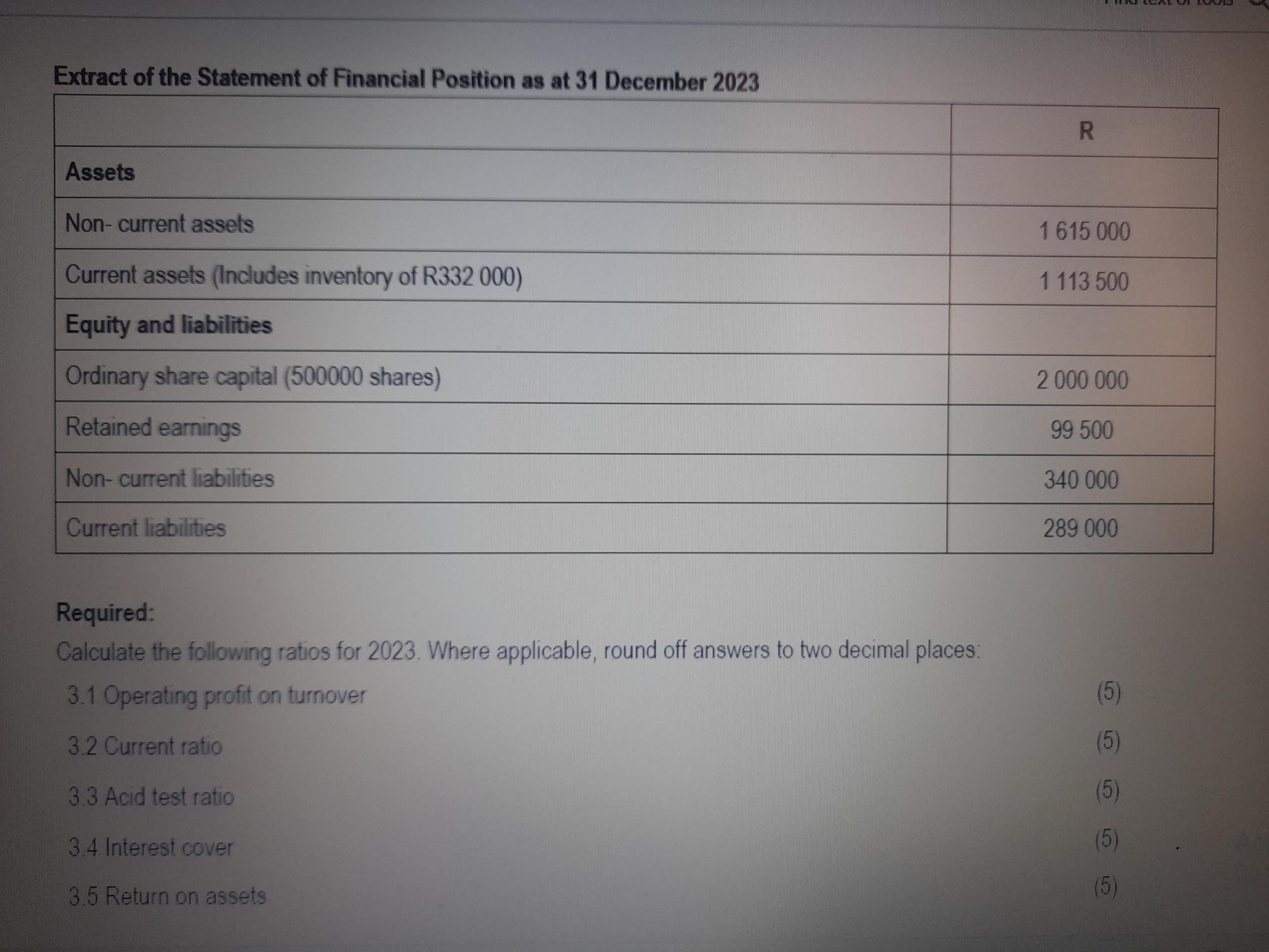 Solved QUESTION 3 (25 Marks) Extracts of the financial | Chegg.com