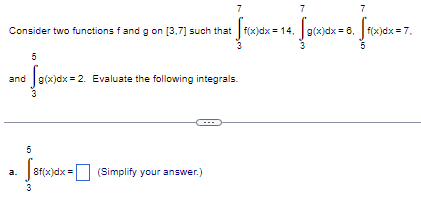 Solved Consider two functions f and g on [3,7] such that | Chegg.com