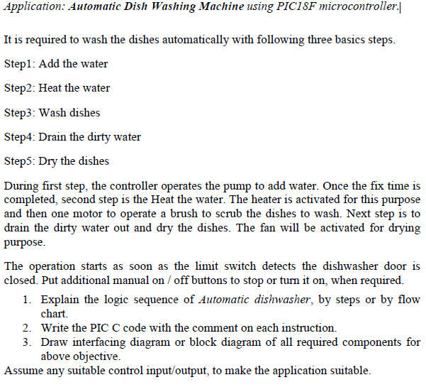 Solved Application: Automatic Dish Washing Machine using | Chegg.com
