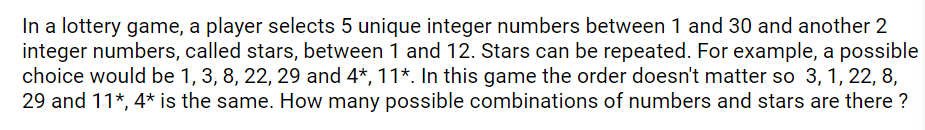 Solved In a lottery game, a player selects 5 unique integer | Chegg.com