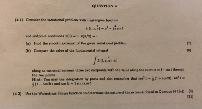 Solved QUESTION 4 (4.1) Consider the variational problem | Chegg.com