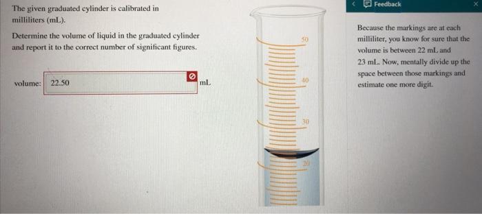 Solved く Feedback The given graduated cylinder is calibrated | Chegg.com