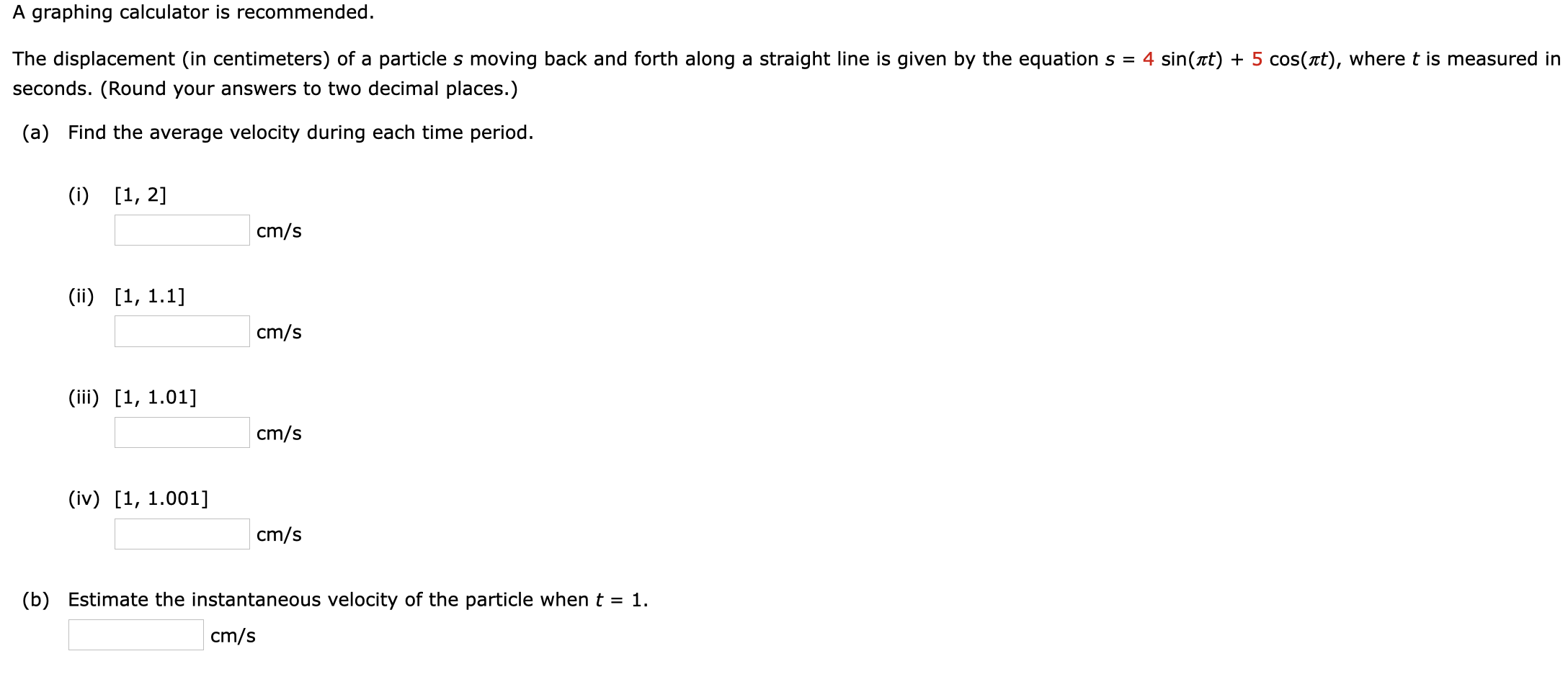 Solved The displacement (in centimeters) of a particle s | Chegg.com