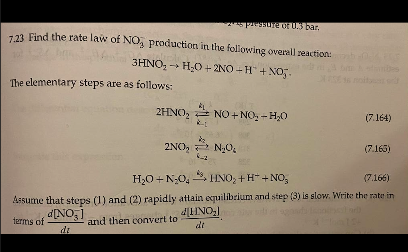 Solved ressure of 0.3 bar. 7.23 Find the rate law of Noz | Chegg.com