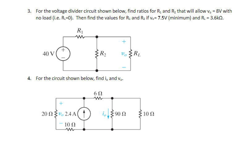 Solved 3. For the voltage divider circuit shown below, find | Chegg.com