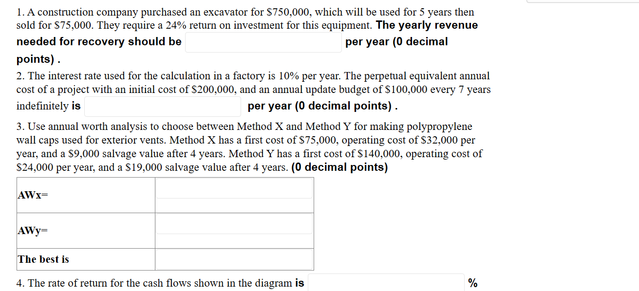 Solved 1. A construction company purchased an excavator for | Chegg.com
