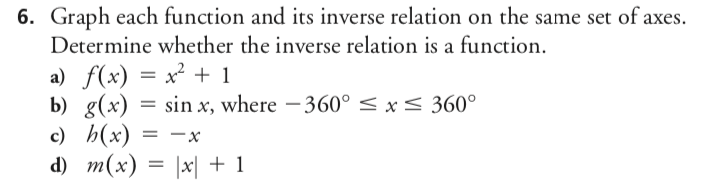 Solved 6. Graph each function and its inverse relation on | Chegg.com