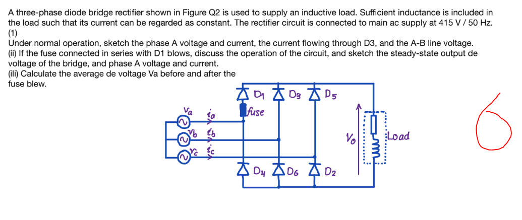 Solved A three-phase diode bridge rectifier shown in Figure | Chegg.com