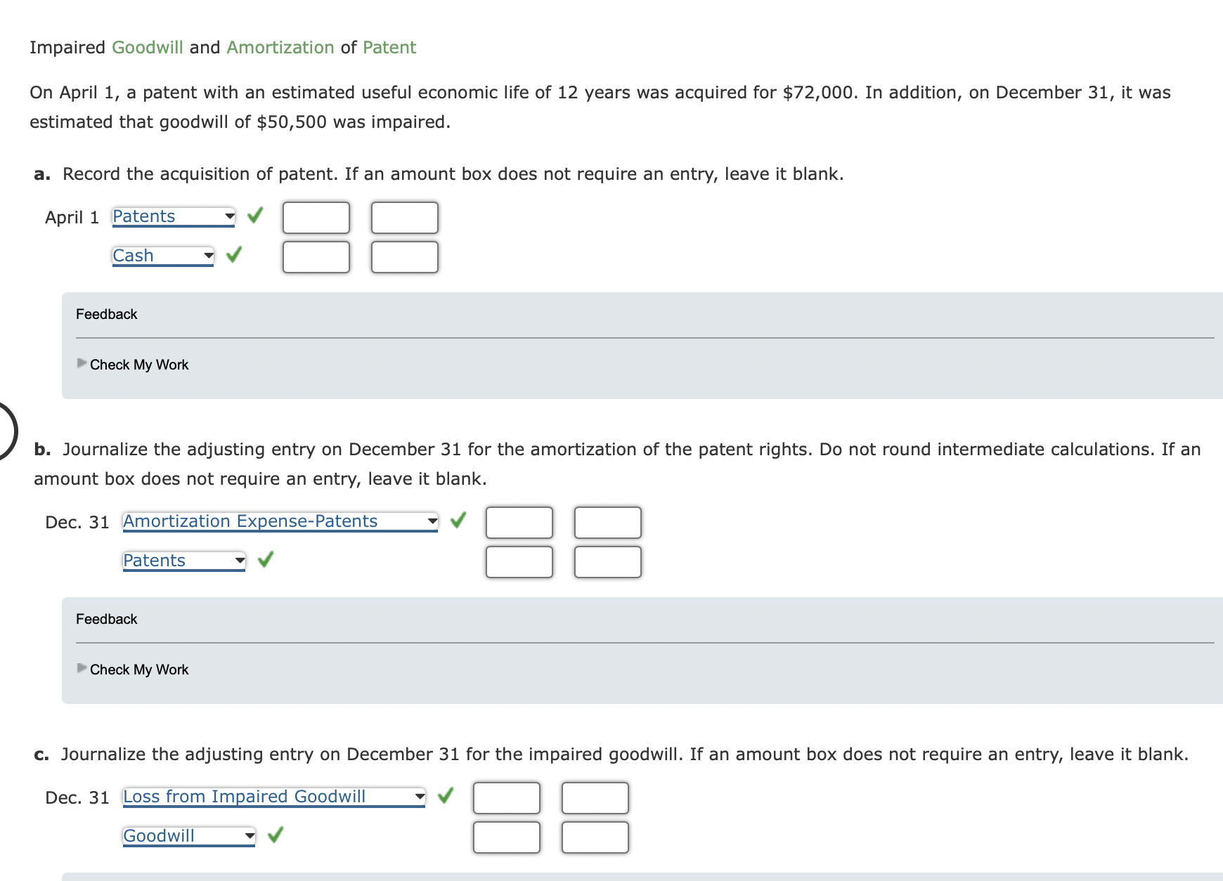 Solved Impaired Goodwill and Amortization of Patent On April | Chegg.com