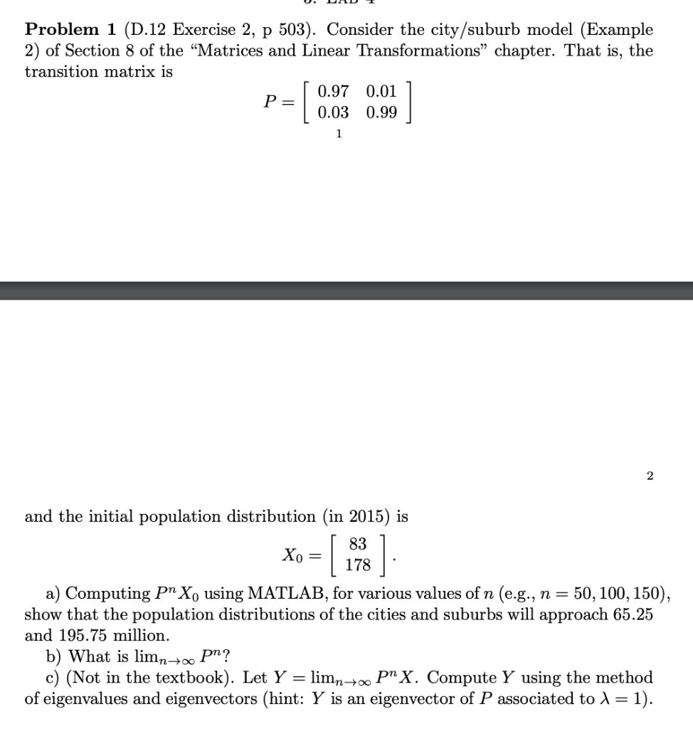 Solved PLease use Matlab code to solve the linear algebra | Chegg.com