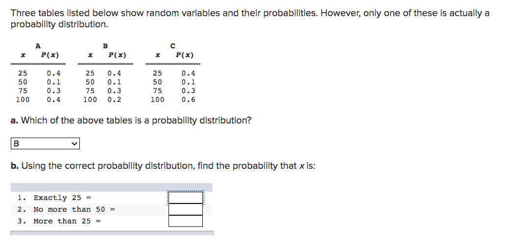 Solved Three tables listed below show random variables and | Chegg.com
