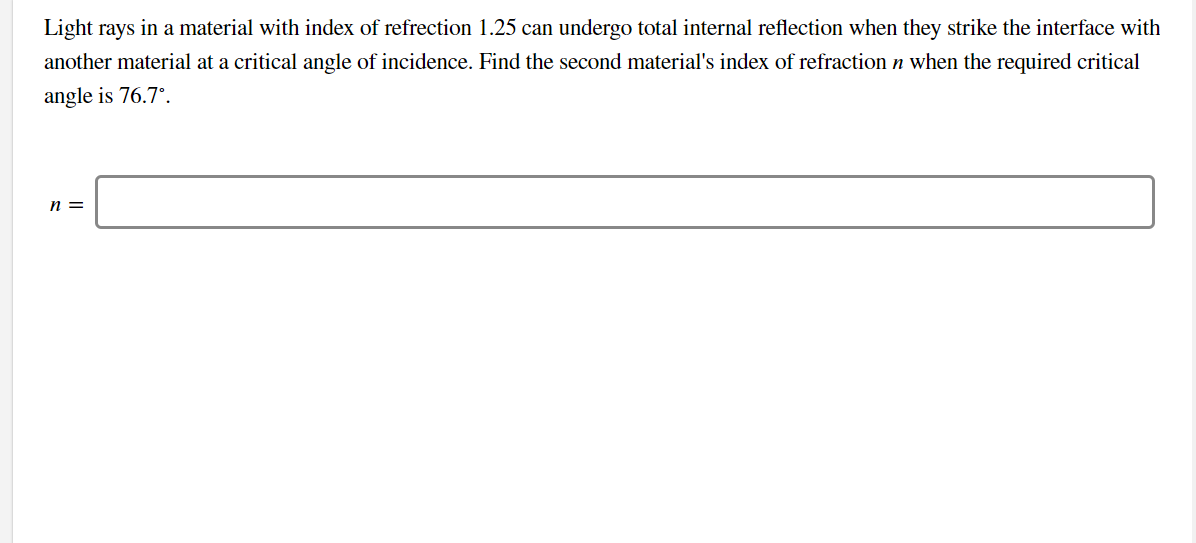 Solved Light rays in a material with index of refrection | Chegg.com
