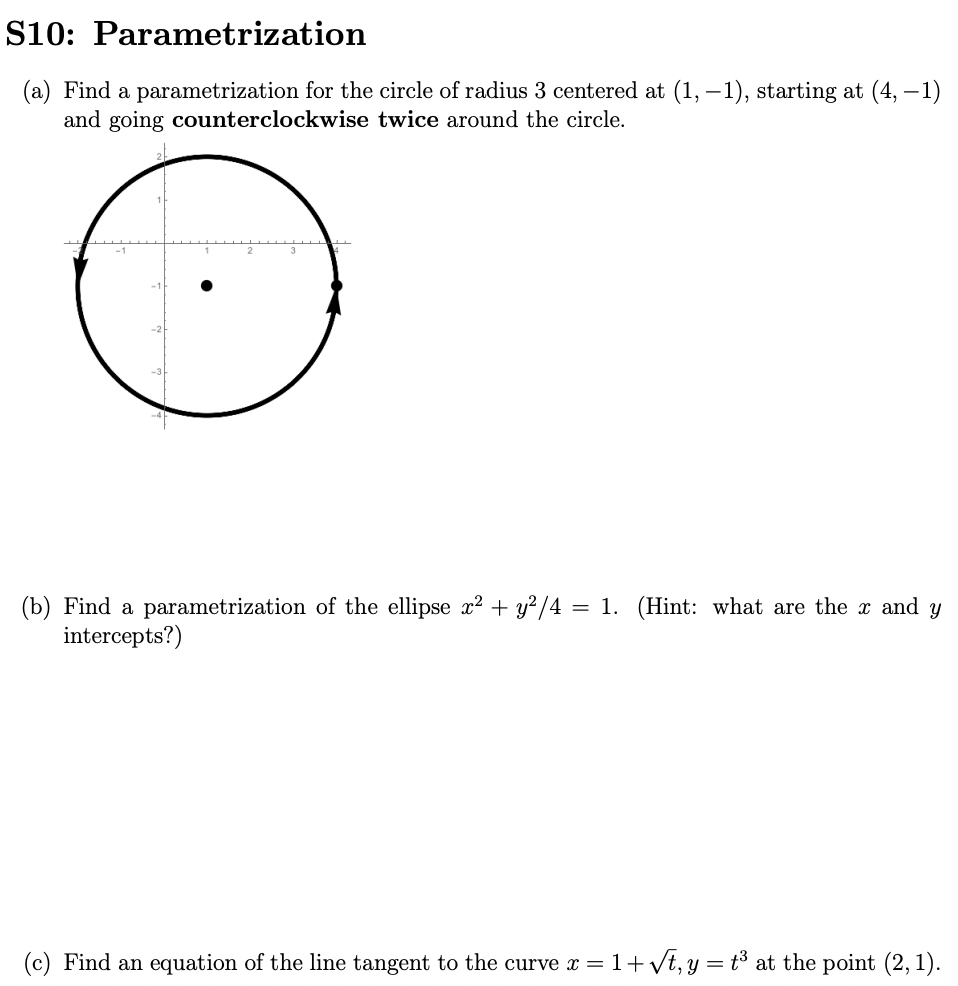Solved S10: Parametrization - (a) Find a parametrization for | Chegg.com