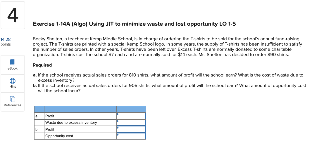 Solved 4 Exercise 1-14A (Algo) Using JIT to minimize waste | Chegg.com