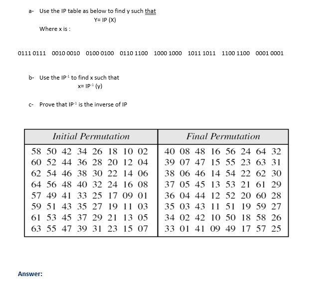 Solved a- Use the IP table as below to find y such that Y= | Chegg.com