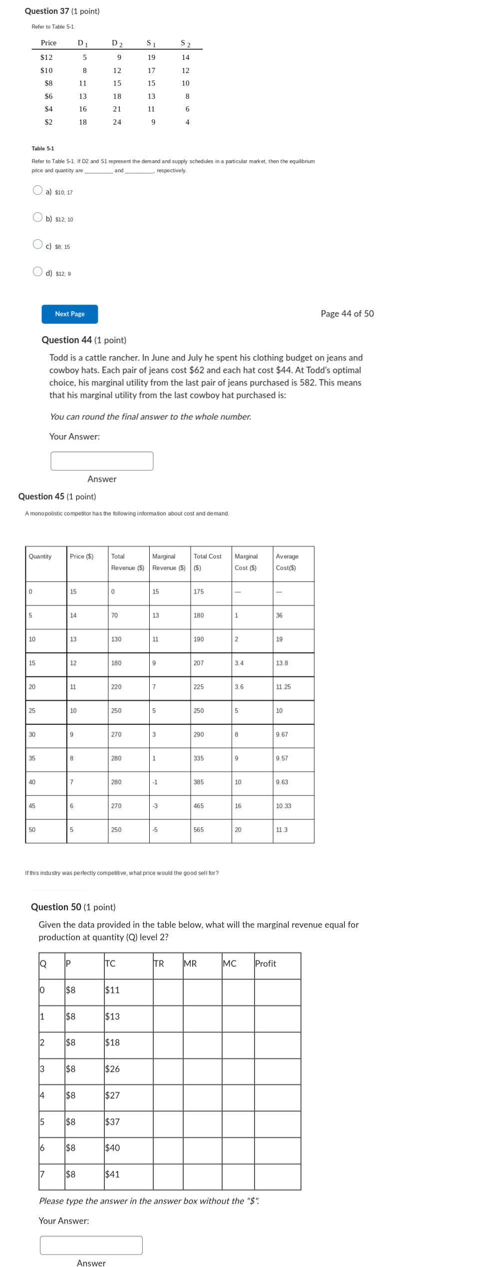 Solved Question 37 (1 point) Refer to Table 5-1 Table 5-1 | Chegg.com