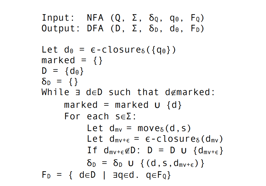 Solved Input: NFA (Q,Σ,δQ,q0,FQ) Output: DFA (D, Σ,δD,d0,FD | Chegg.com