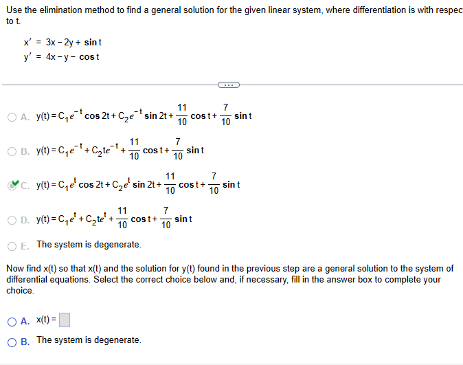 Solved Use the elimination method to find a general solution | Chegg.com