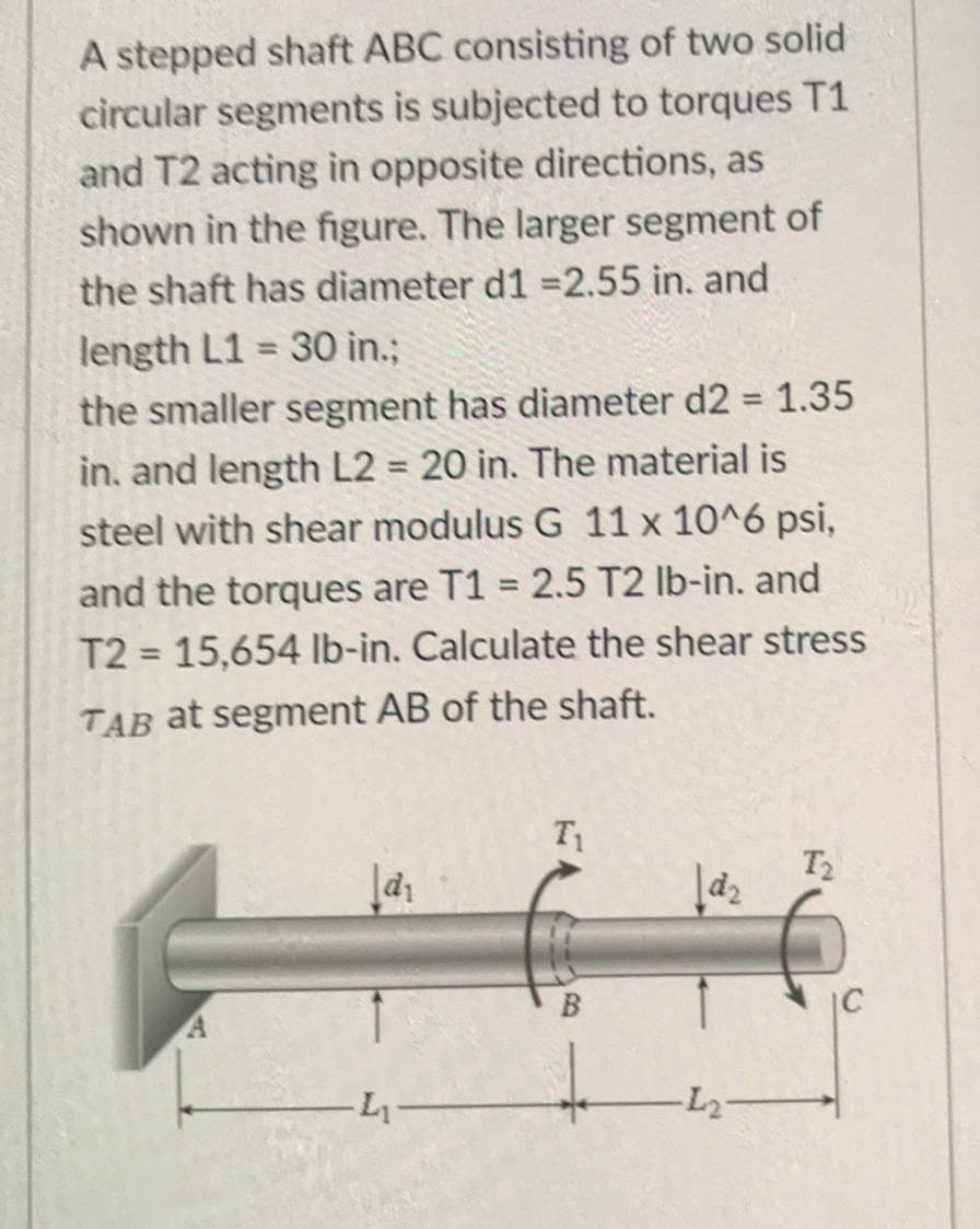 Solved A stepped shaft ABC consisting of two solid circular | Chegg.com