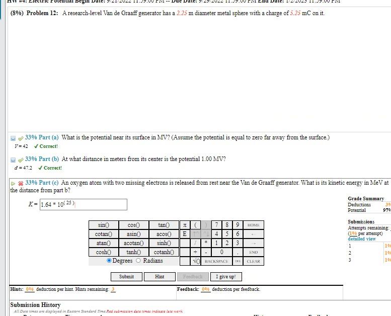 Solved (8\%) Problem 12: A research-level Van de Graaff | Chegg.com