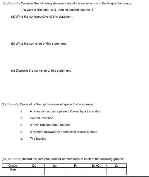 Solved (6) /9 points) Consider the following statement about | Chegg.com