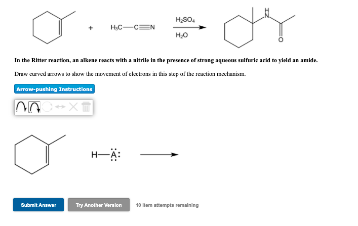 Solved H2SO4 + H3C-CEN d dr H2O In the Ritter reaction, an | Chegg.com