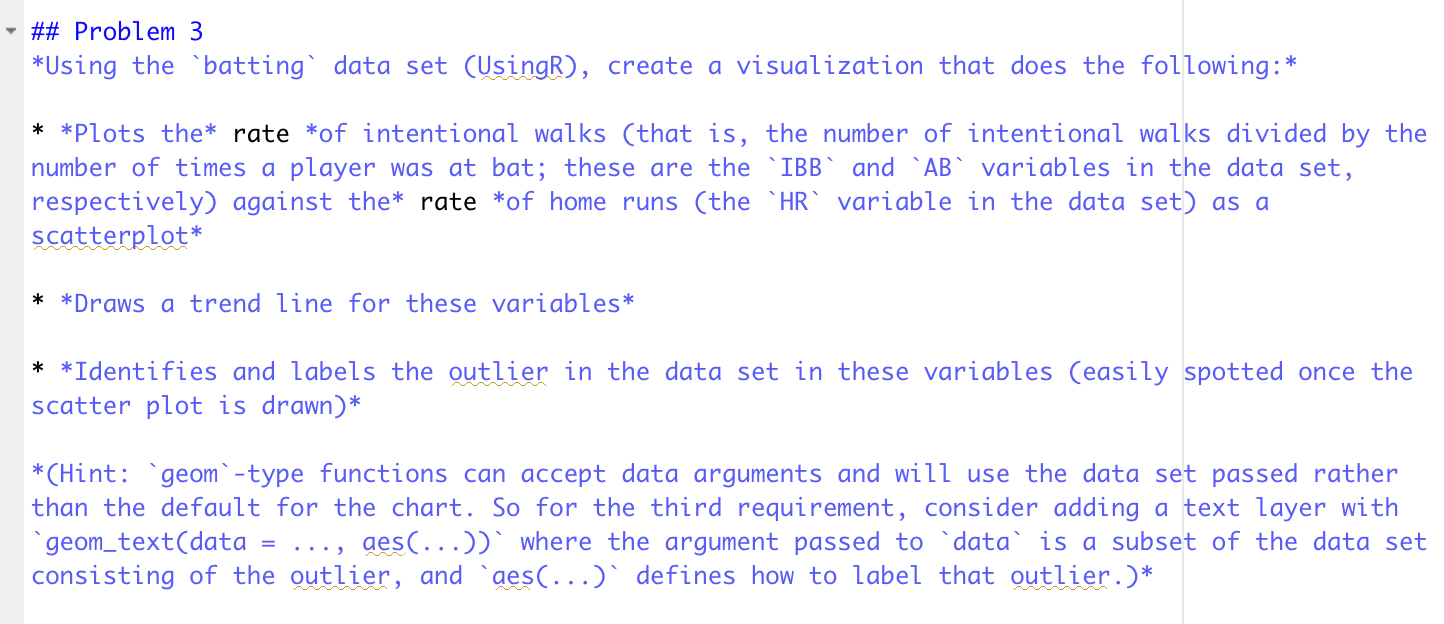 Solved \#\# Problem 3 *Using the 'batting' data set | Chegg.com