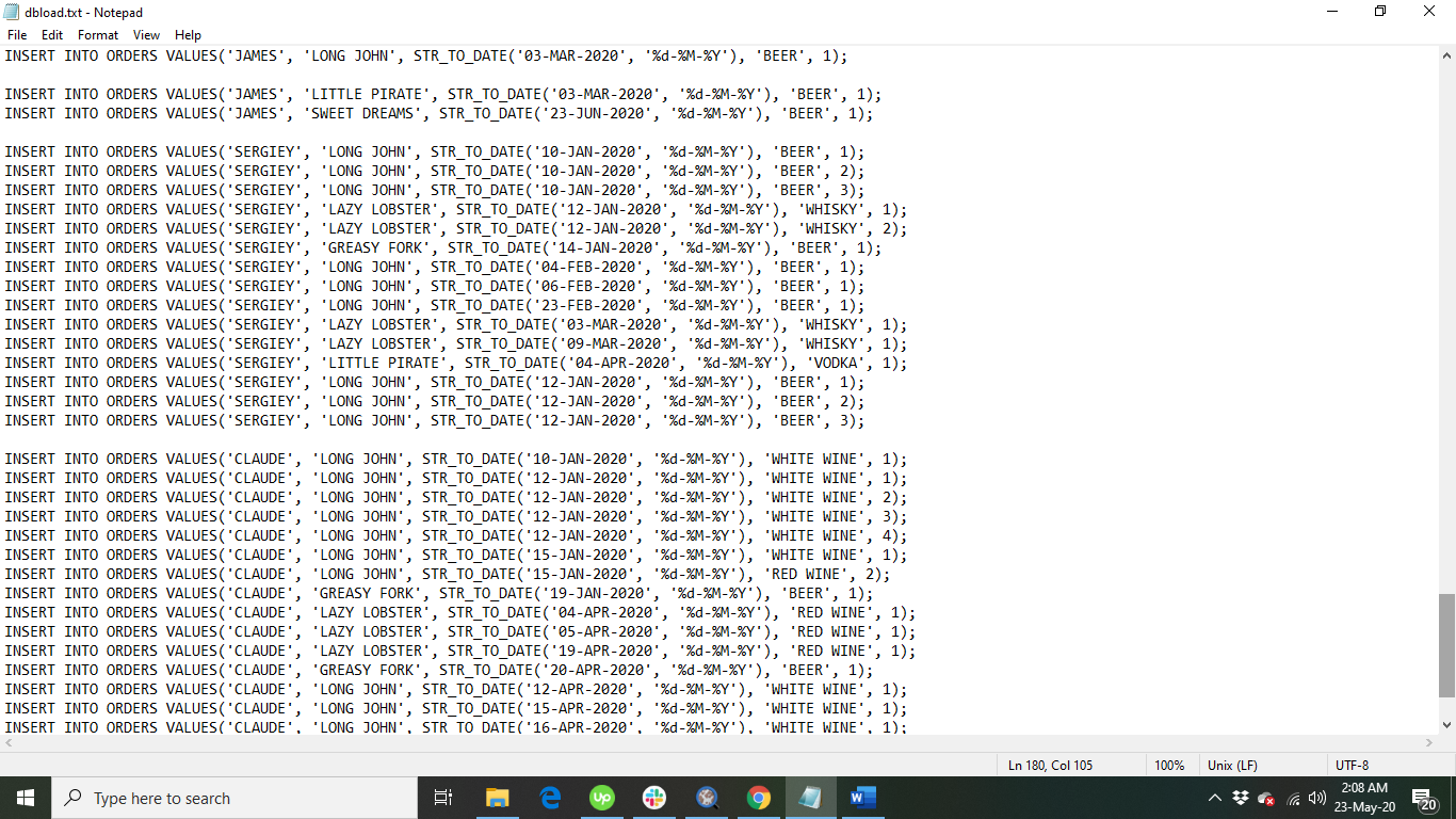 Minimize dbcreate.txt - Notepad File Edit Format View | Chegg.com