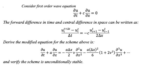 Consider first order wave equation ди ди + c 0 at ax | Chegg.com