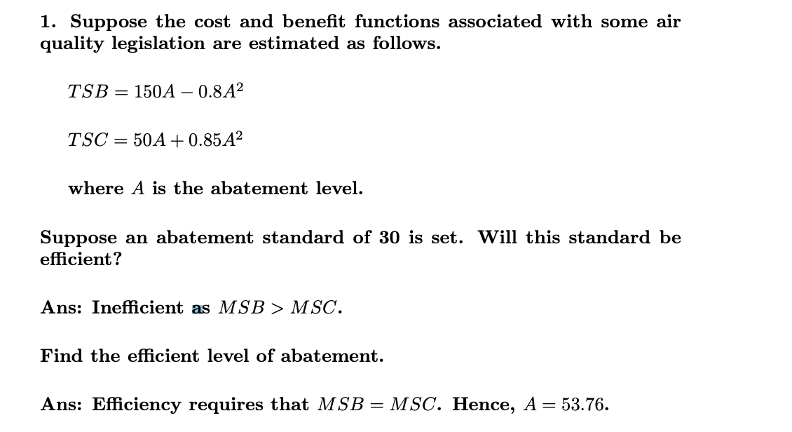 Solved 1. Suppose the cost and benefit functions associated | Chegg.com