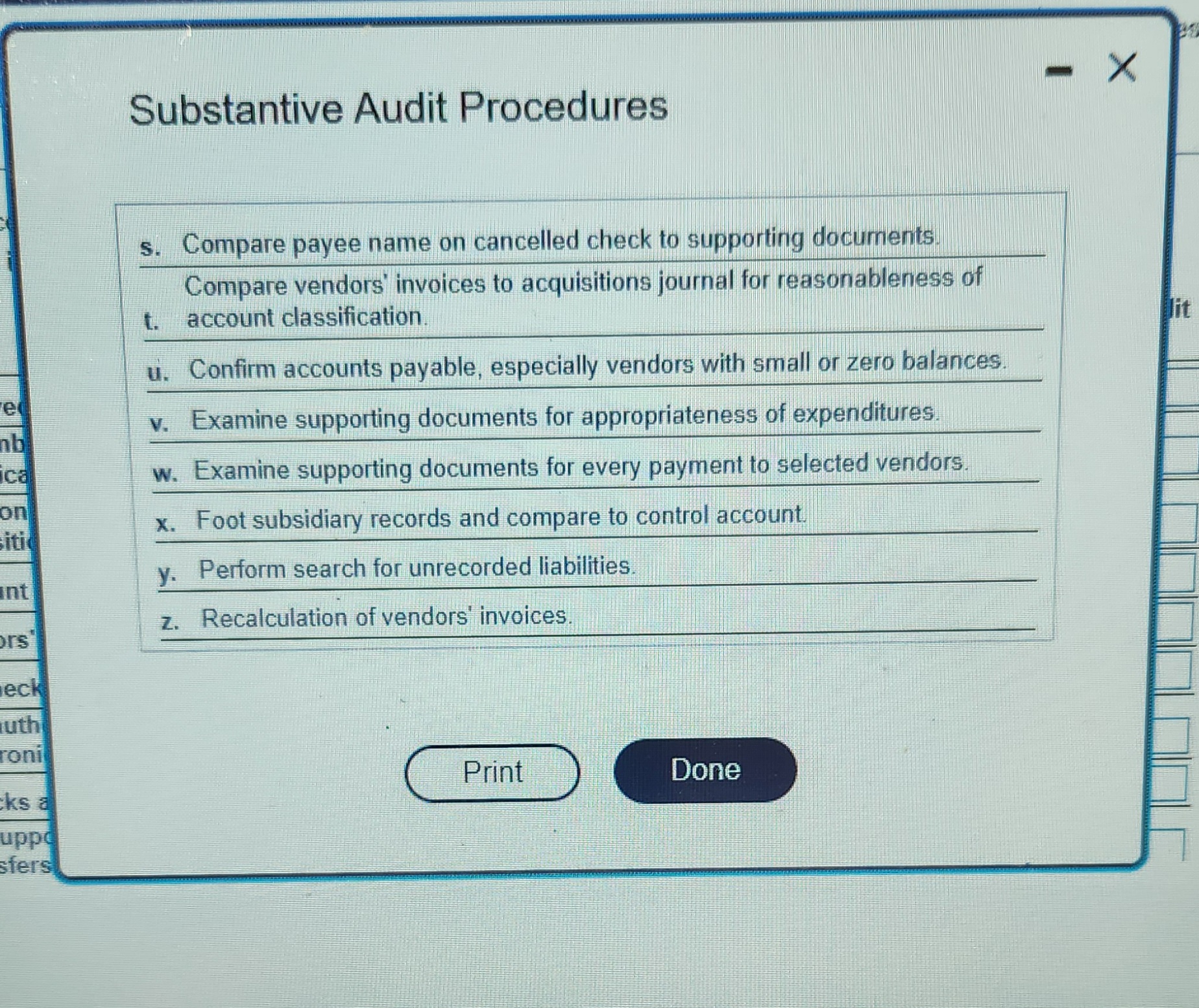 Solved Substantive Audit Internal Controls Procedure 1. | Chegg.com