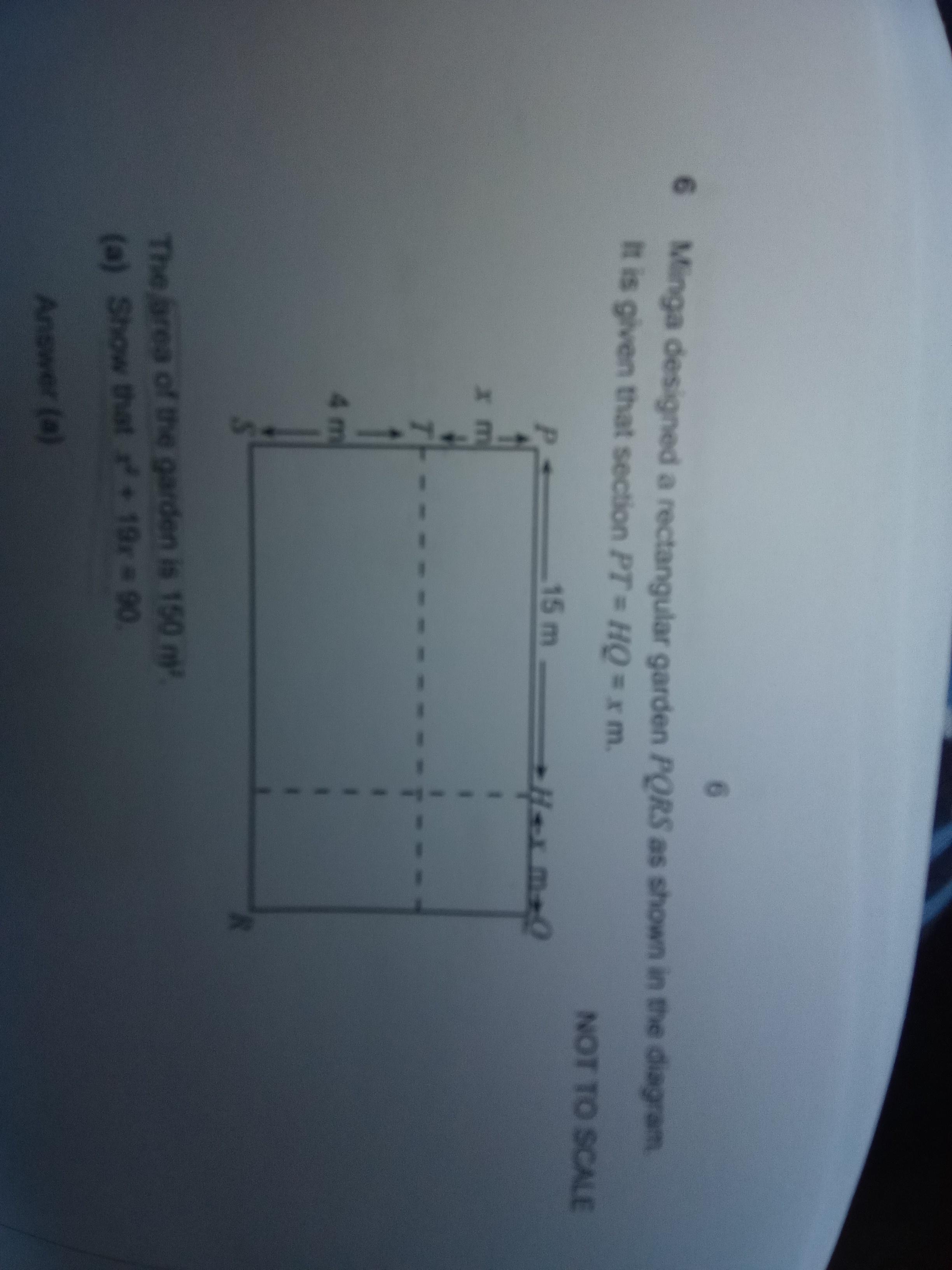 Solved 6 Minga designed a rectangular garden PQRS as shown | Chegg.com