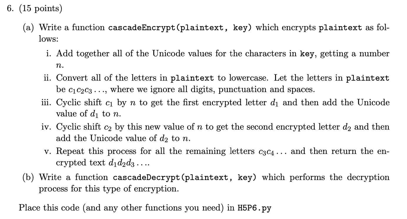 Solved A Write A Function Cascadeencrypt Plaintext Key 6090