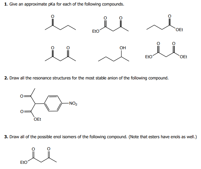 Solved 1. Give an approximate pKa for each of the following | Chegg.com