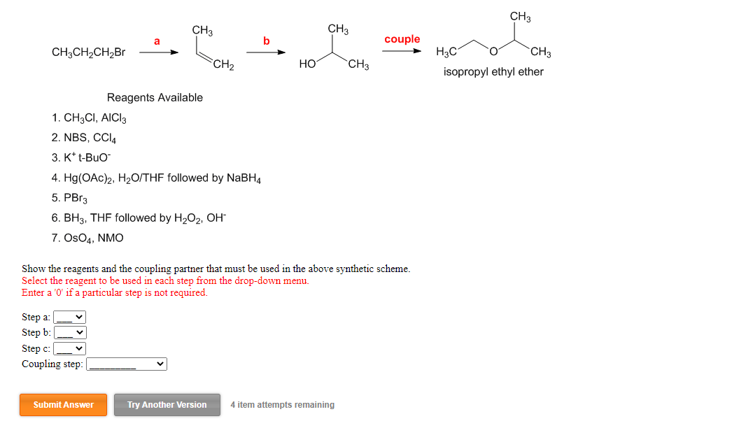 Solved CH3 CH3 CH3 a b couple CH3CH2CH2Br CH2 HO CH3 H3C O | Chegg.com