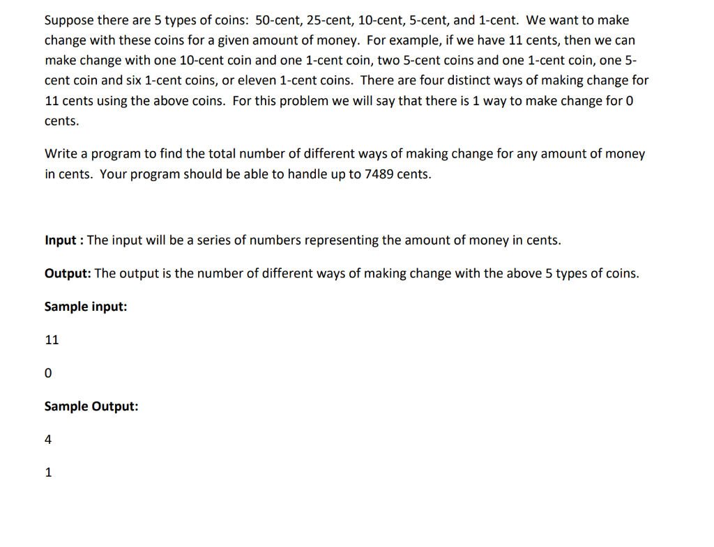 Solved Suppose there are 5 types of coins: 50-cent, 25-cent, | Chegg.com