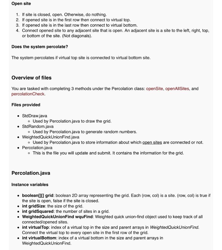 Solved public class Percolation { private boolean[][] | Chegg.com