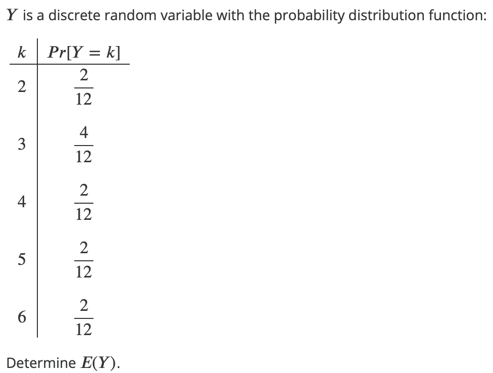 Y ﻿is a discrete random variable with the probability | Chegg.com