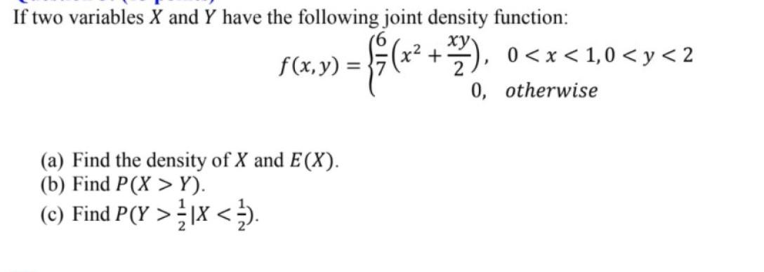 Solved If two variables X and Y have the following joint | Chegg.com