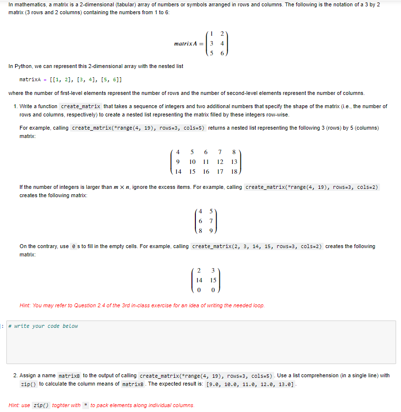 Solved In mathematics, a matrix is a 2-dimensional (tabular) | Chegg.com