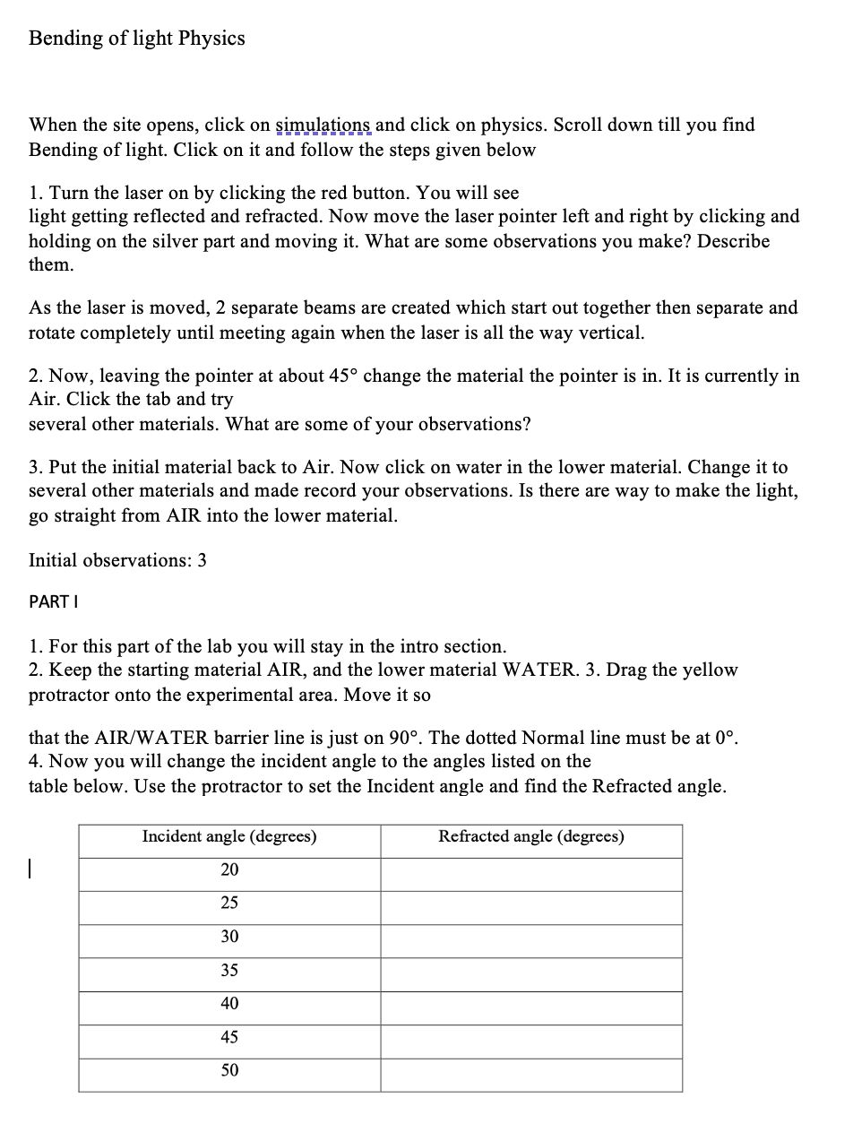 Bending of light Physics When the site opens, click | Chegg.com