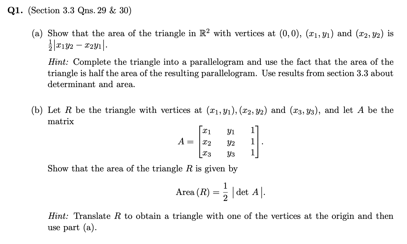 Solved (a) Show that the area of the triangle in R2 with | Chegg.com