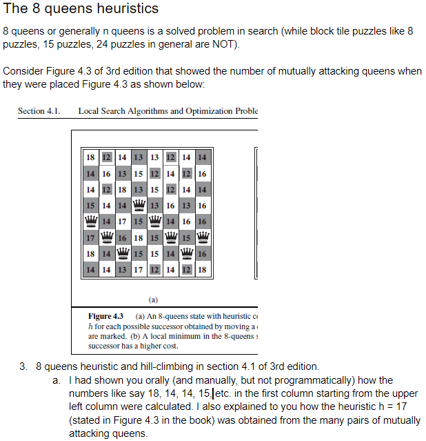 Solved The 8 queens heuristics 8 queens or generally n | Chegg.com