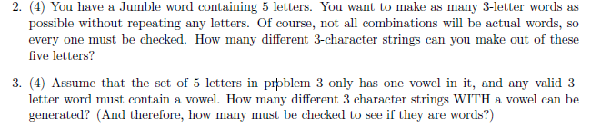 Solved 2. (4) You have a Jumble word containing 5 letters. | Chegg.com